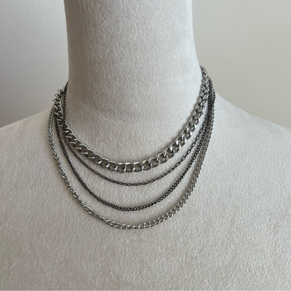 Jewelry | Silver Chain Layered Necklace Adjustable | Poshmark